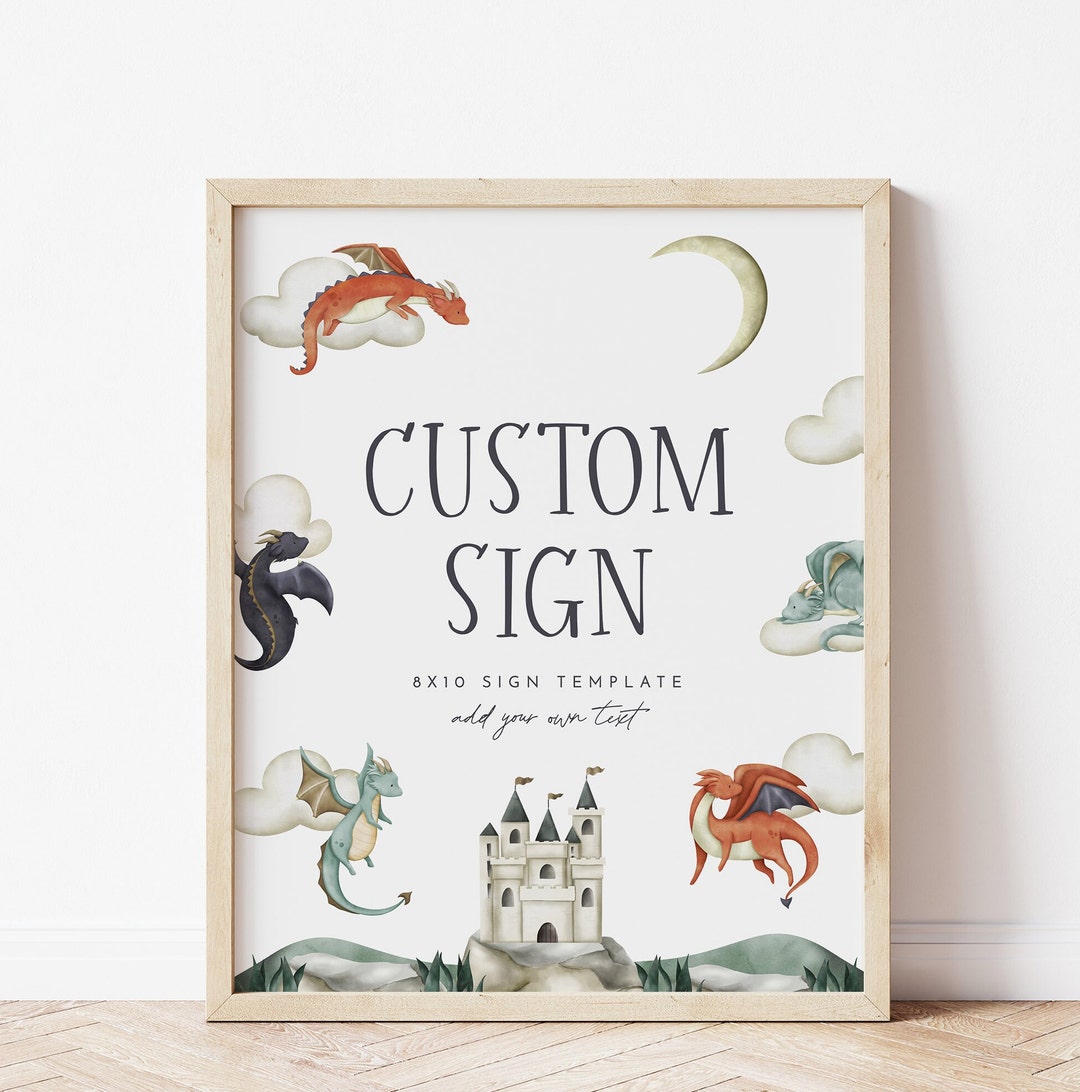 Dragon Fully Editabls Sign Magical Adventure Birthday Modern Dragon ...