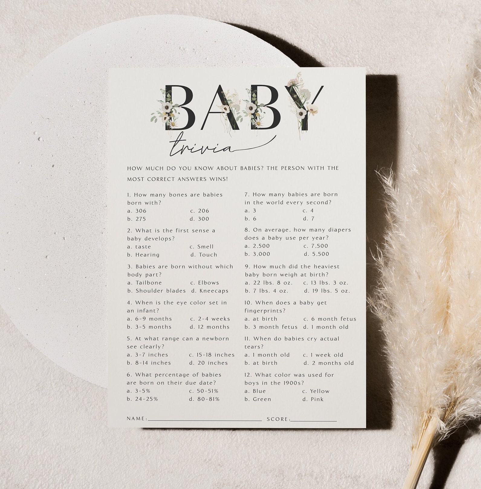 Baby Shower Trivia Game Template With Answer Key - Etsy
