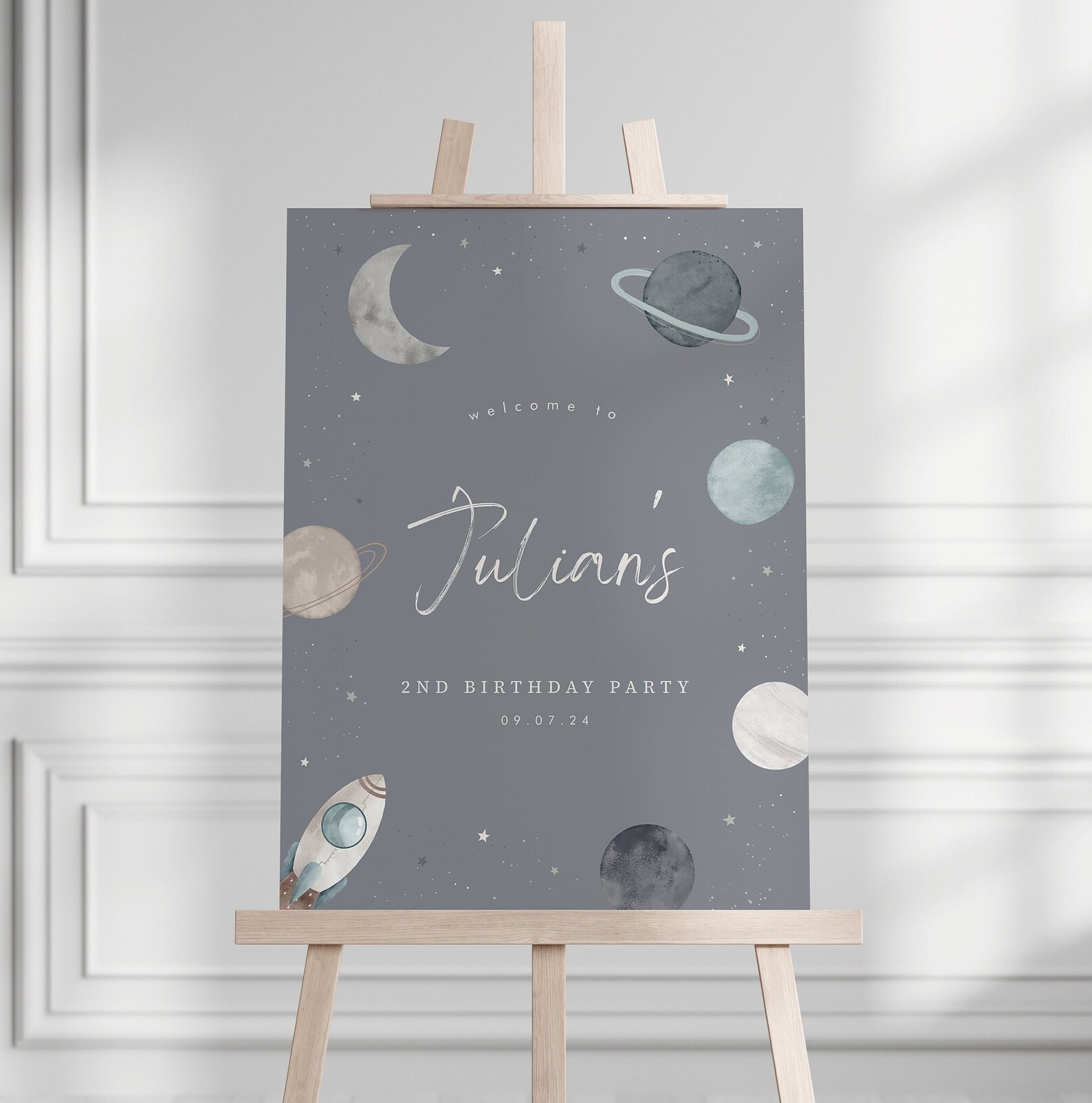 Space Fully Editable Sign Two the Moon Rocket Ship Outer Space Party ...