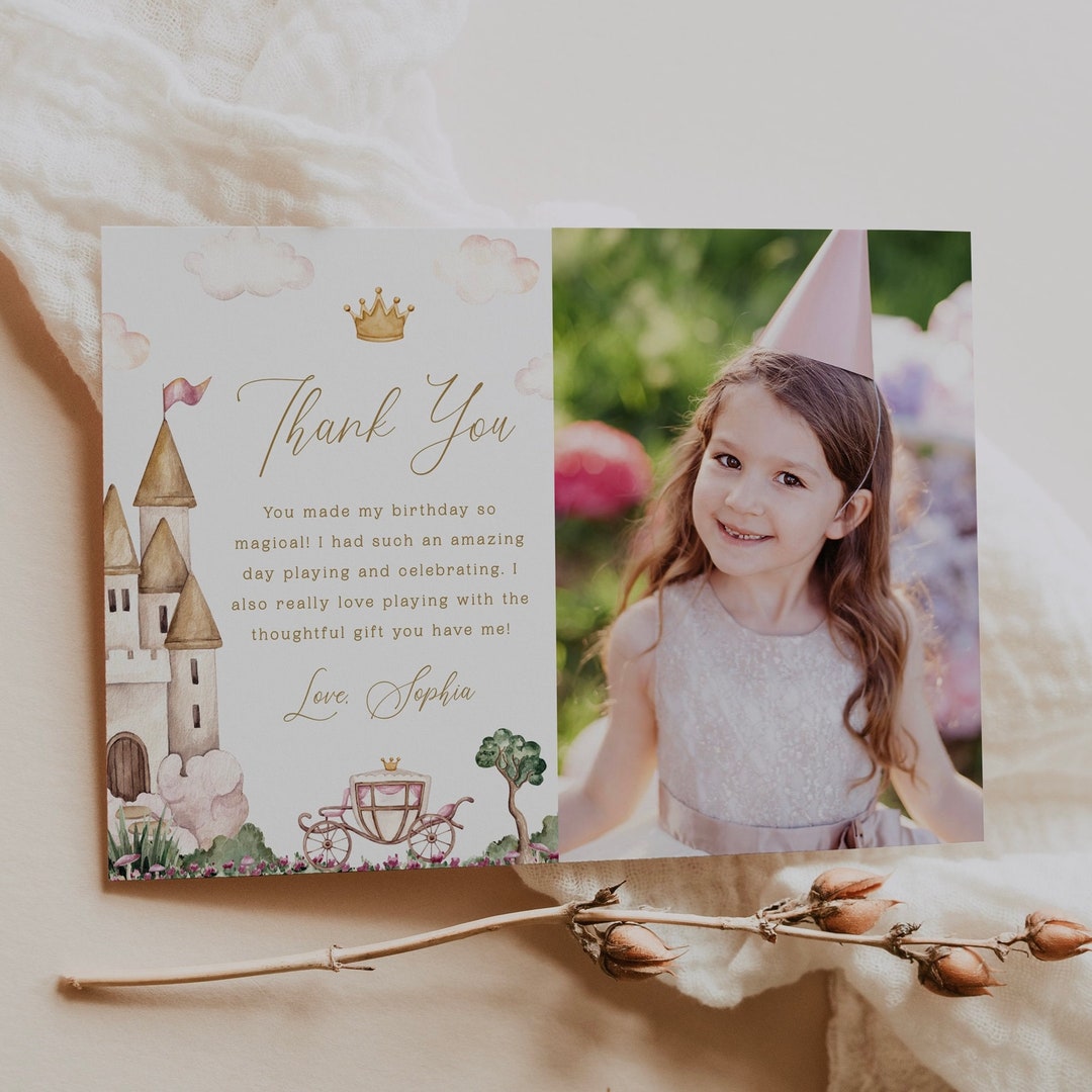 Princess Thank You Card Template Magical Fairy Tale Party Magic Castle ...