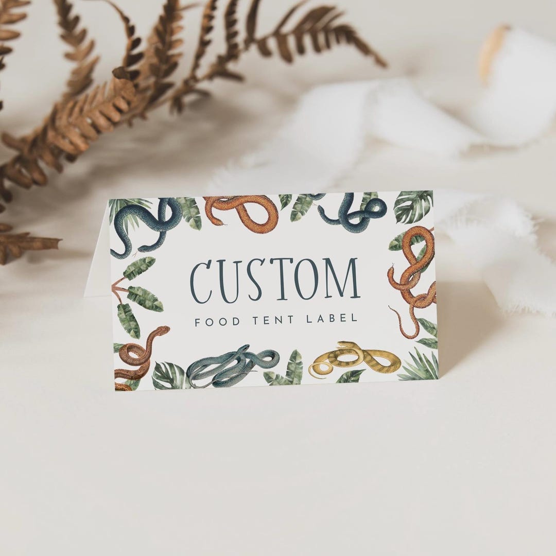 Snake Food Tent Card Template Reptile Party Food Label Modern Snake ...