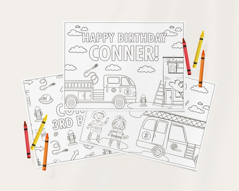 Firetruck Birthday Party Gable Box Label Construction Trucks Favor Box ...