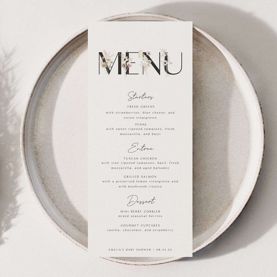 Boho Floral Menu Template Printable Bridal Shower Menu Floral Baby ...