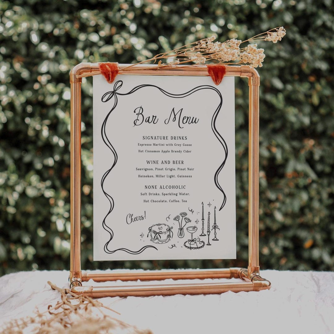 Bar Menu Template Editable Hand Drawn Cocktail Party Menu Sign Quirky ...