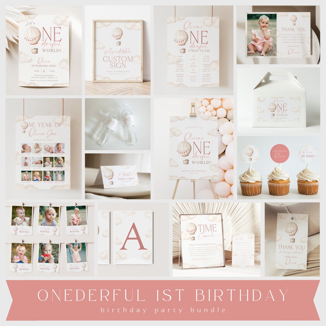 First Birthday Party Bundle Hot Air Balloon Onederful 1st Birthday ...