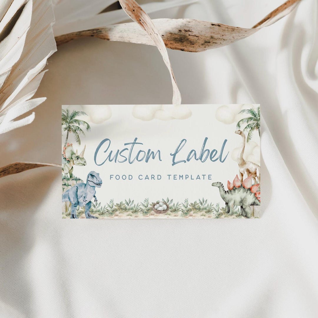 Dinosaur Food Tent Card Label Template Blue Dinosaur Birthday Party ...