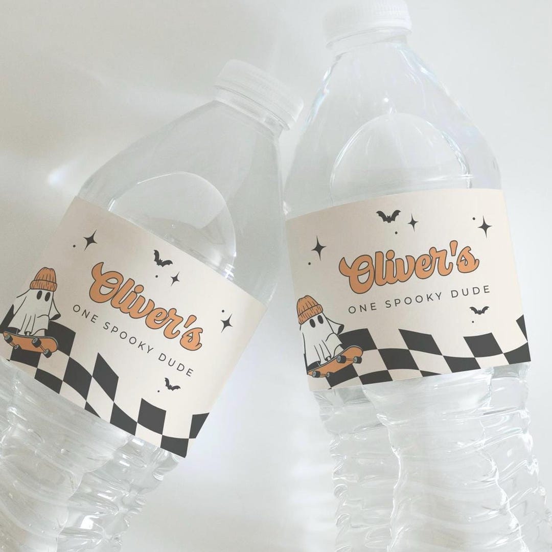 Editable Halloween Water Bottle Label Template One Spooky Dude Birthday ...
