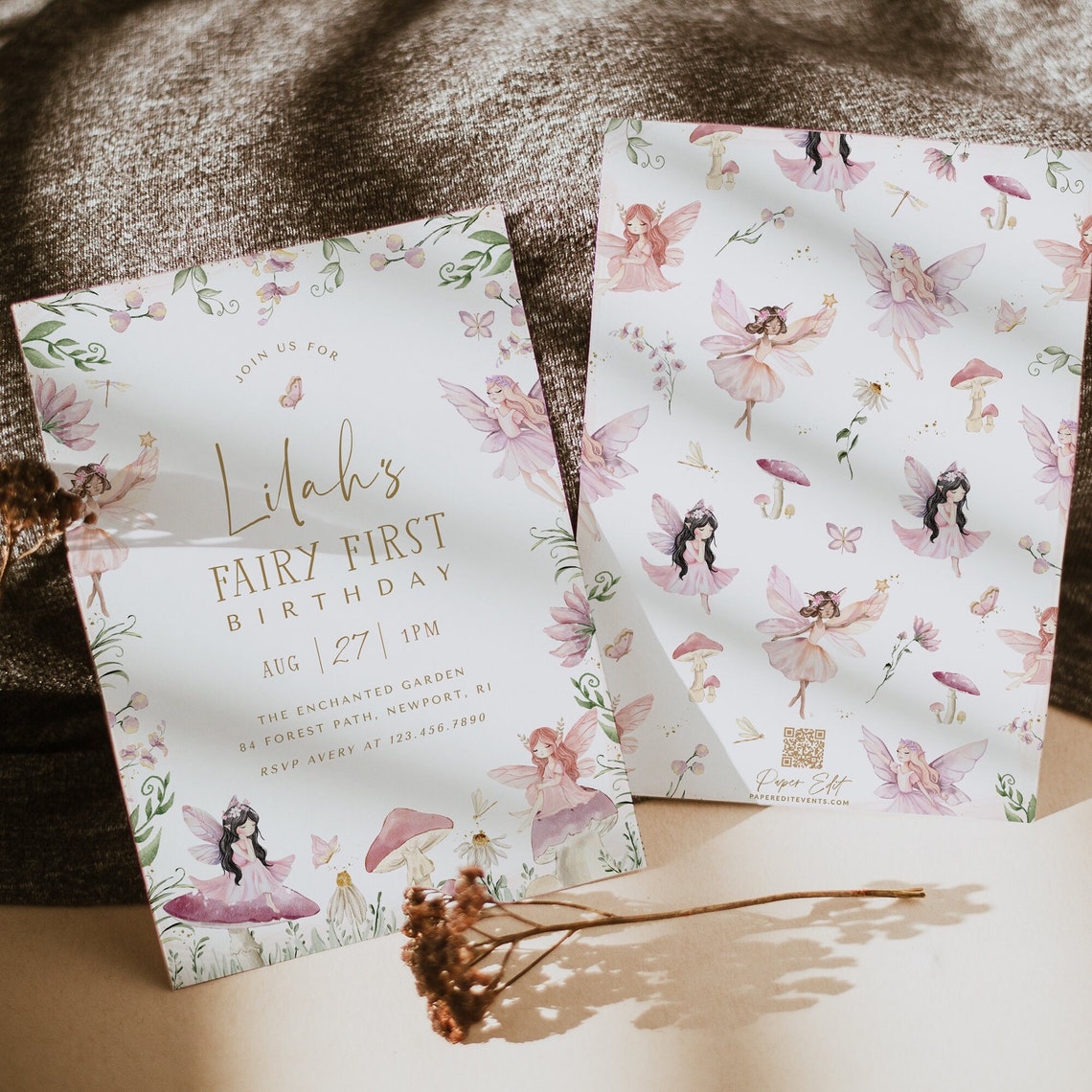 Fairy First Birthday Invitation Fairy Birthday Party Mushroom Garden ...