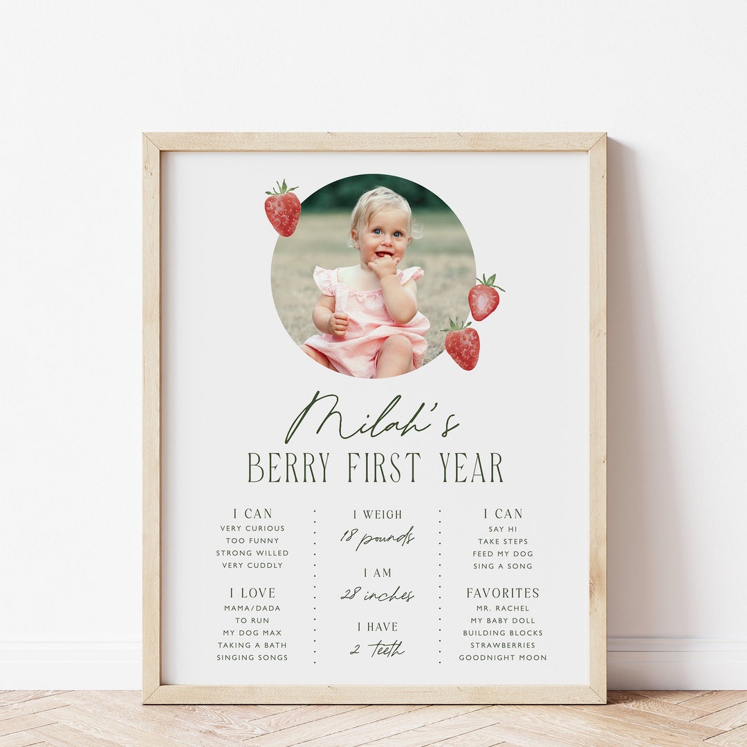 Berry First Year Photo Sign Berry First Birthday Decor Strawberry ...