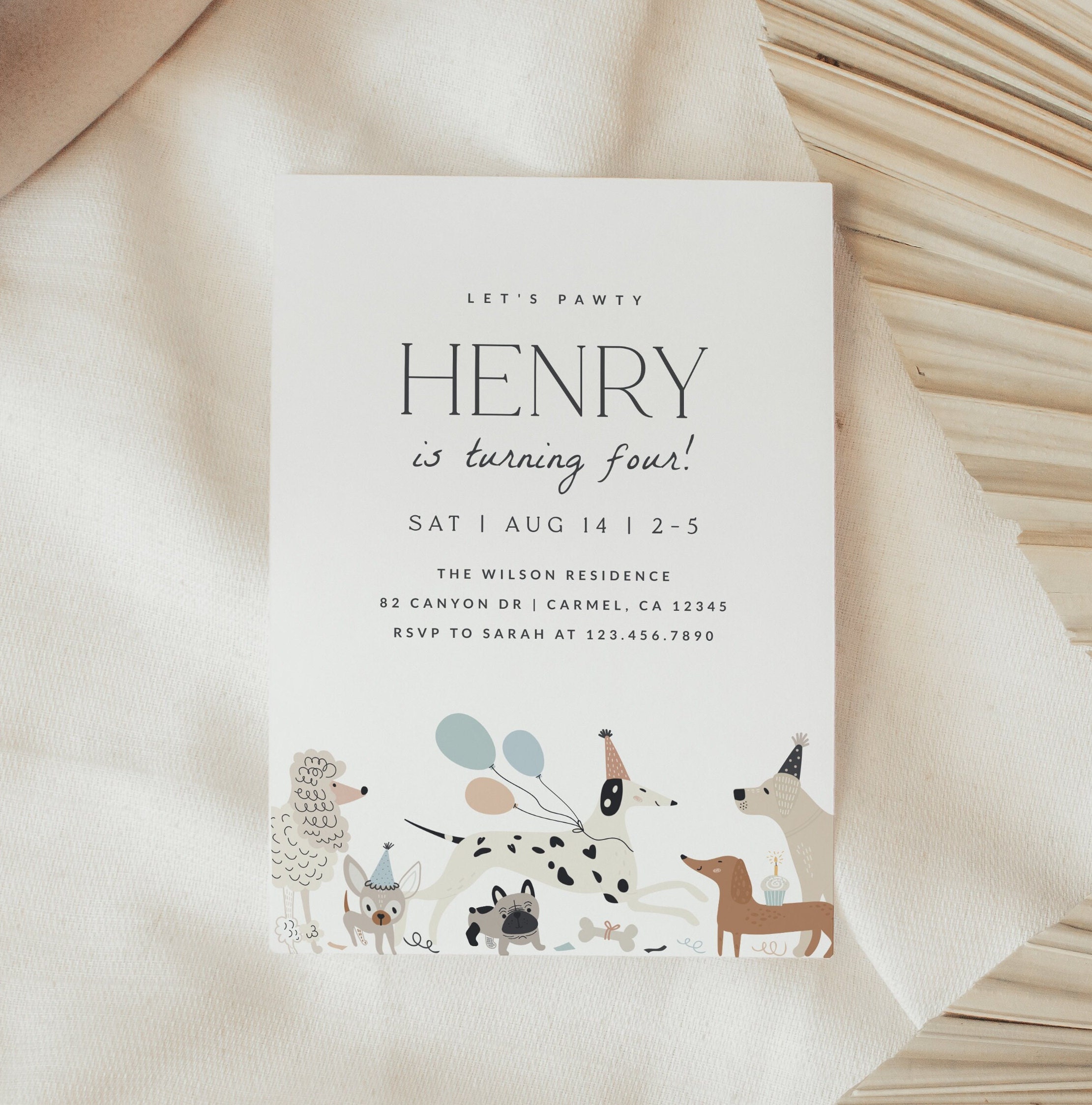 Puppy Birthday Invitation Dog Party Invite Modern Dog Invitation Dog ...