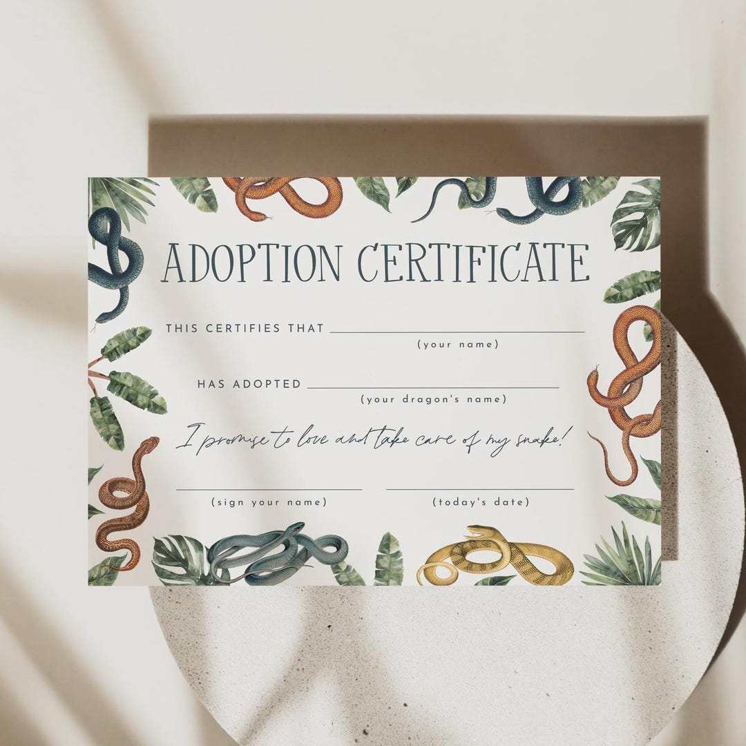 Snake Adoption Certificate Adopt a Snake Card Template Reptile Party ...