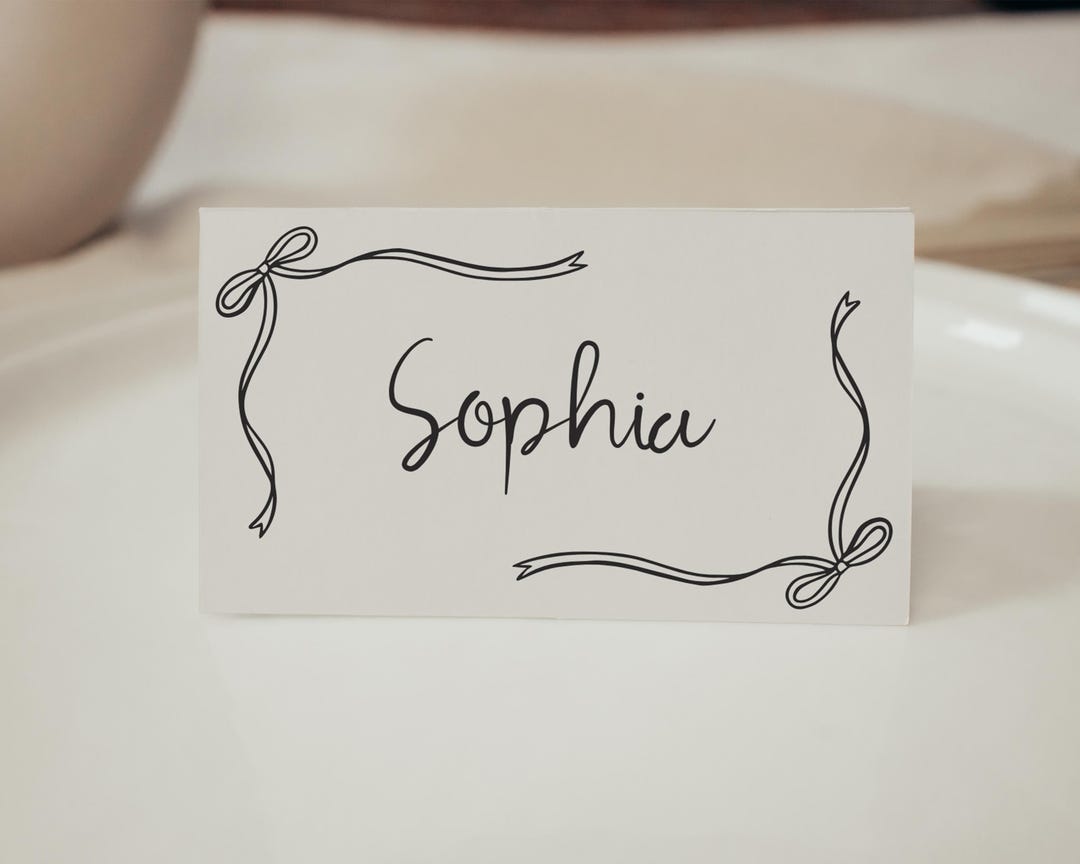 Bow Place Card Template Hand Drawn Bow Dinner Party Place Card ...