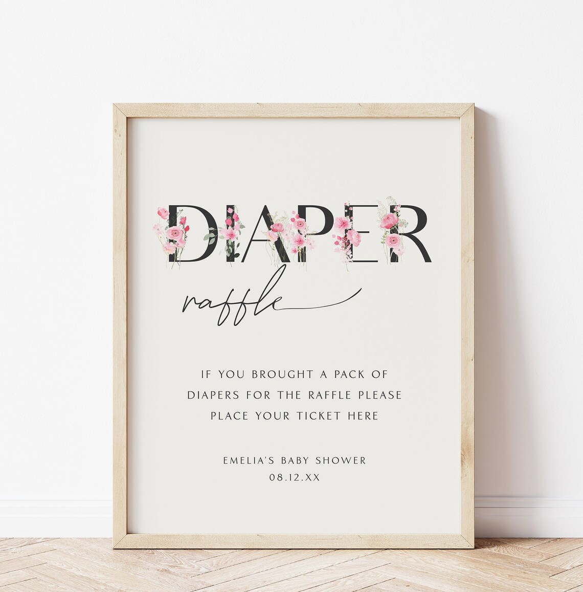 Diaper Raffle Sign, Raffle Table Sign, Baby in Bloom, Minimalist Baby ...