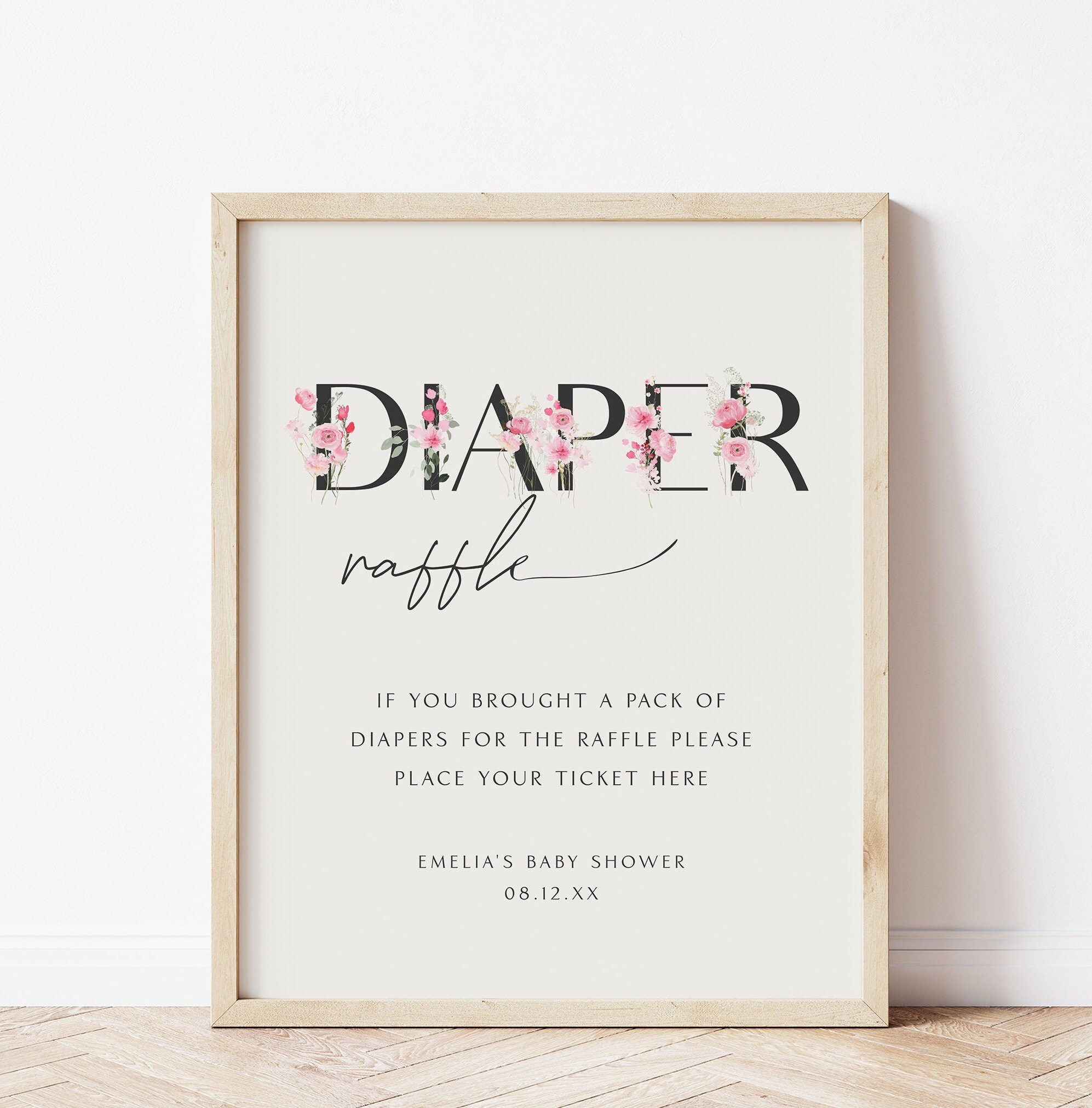 Diaper Raffle Sign, Raffle Table Sign, Baby in Bloom, Minimalist Baby ...