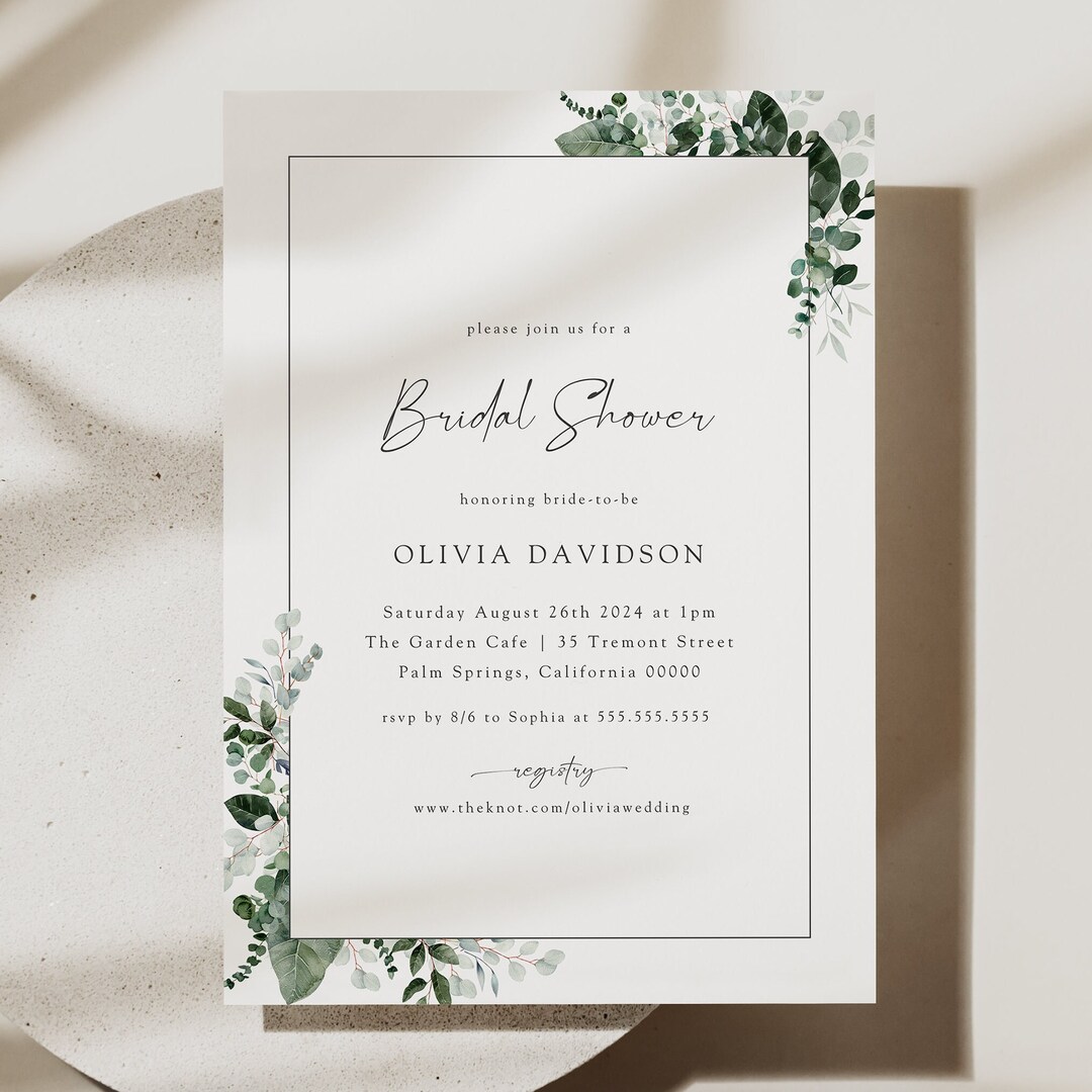 Modern Bridal Shower Invitation Minimalist Greenery Invitation ...