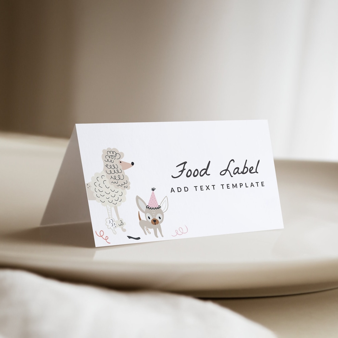 Dog Food Label Template Puppy Party Food Tent Cards Modern Dog Place ...