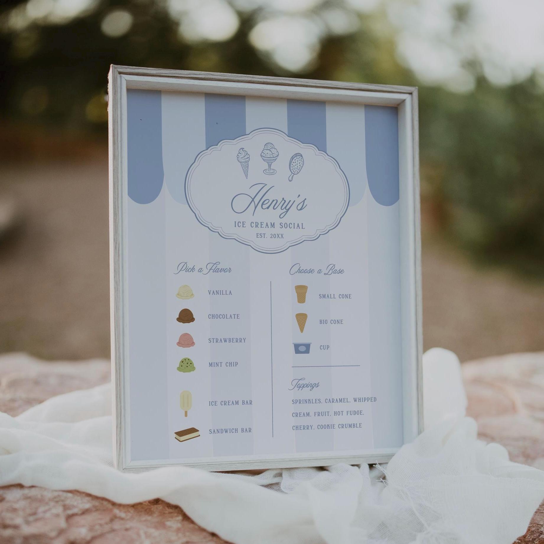 Ice Cream Menu Blue Ice Cream Birthday Party Ice Cream Social Birthday ...