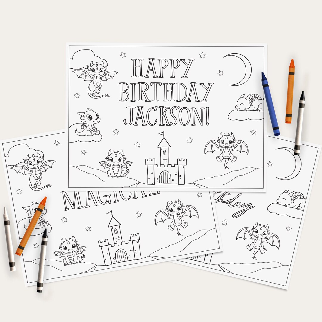 Dragon Coloring Pages Magical Adventure Birthday Castle Editable ...