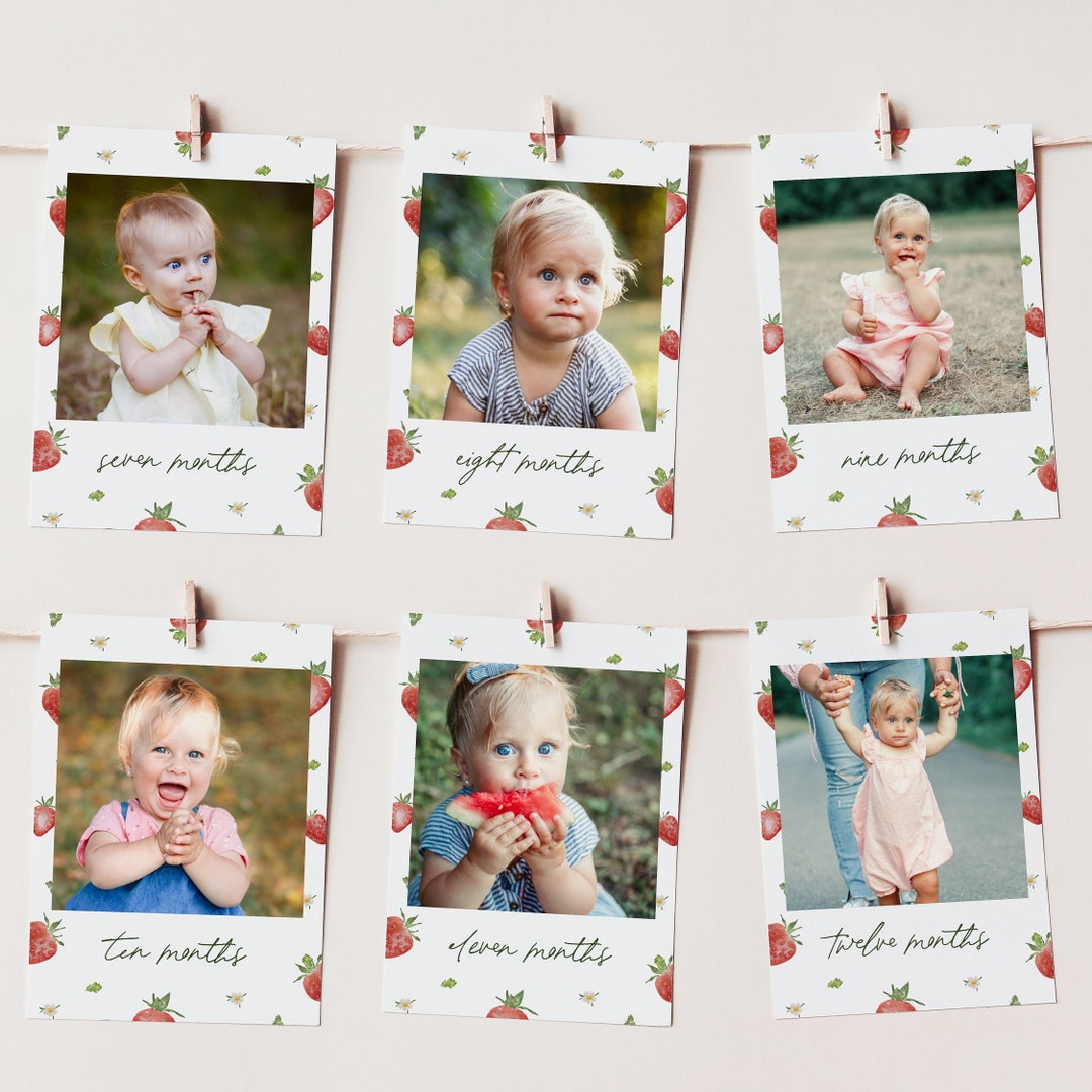 Berry First Birthday Month Photo Banner Sign, Strawberry Birthday ...