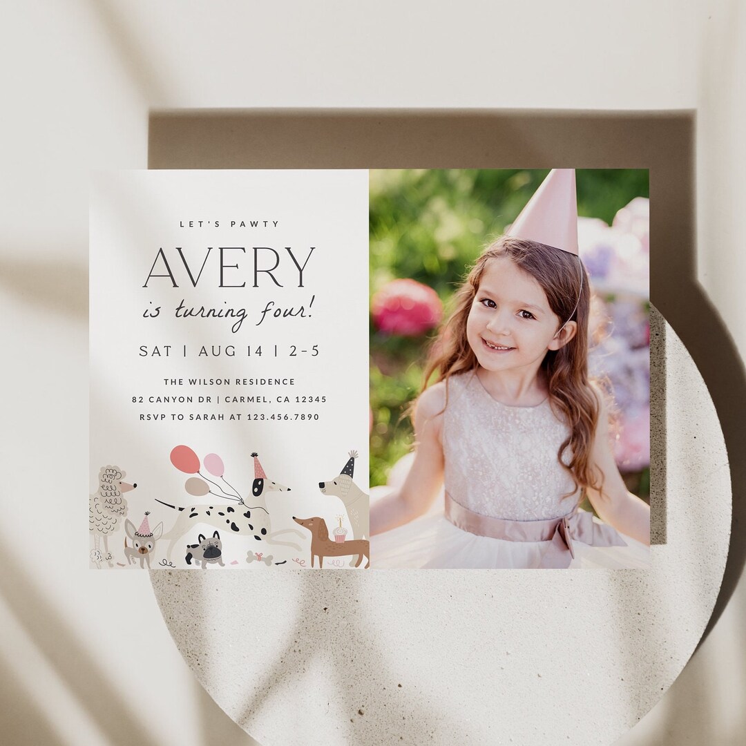 Dog Birthday Invitation Puppy Party Invite Modern Dog Invitation Dog ...