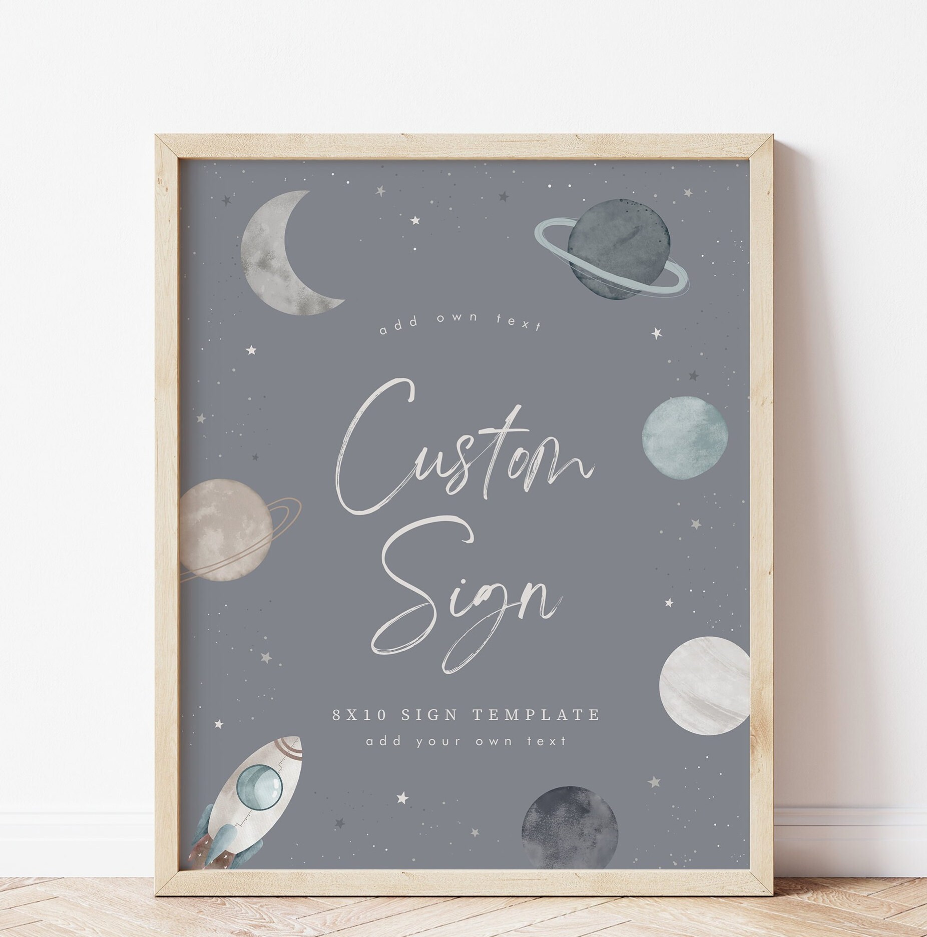 Space Fully Editable Sign Two the Moon Rocket Ship Outer Space Party ...