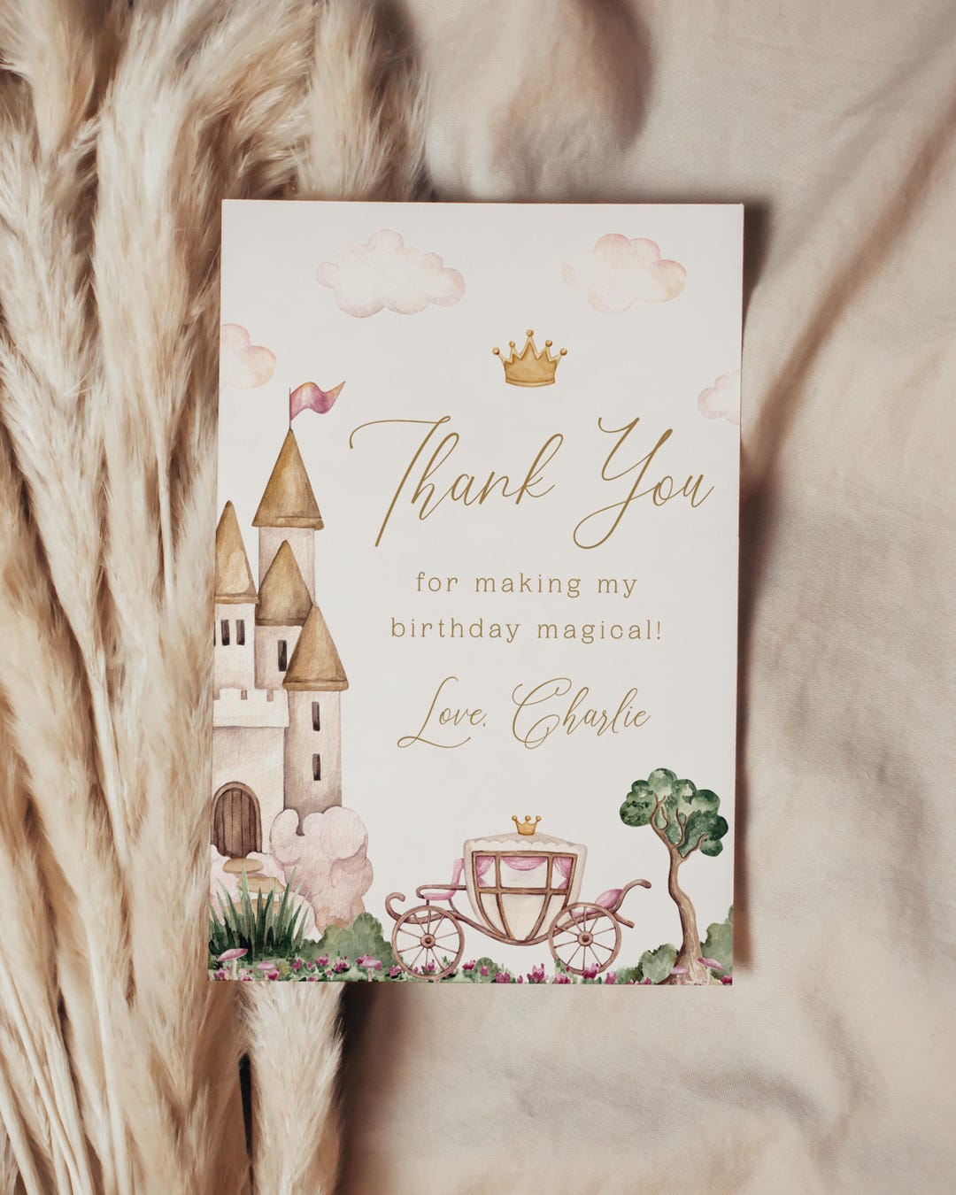 Princess Thank You Card Template Magical Fairy Tale Party Magic Castle ...
