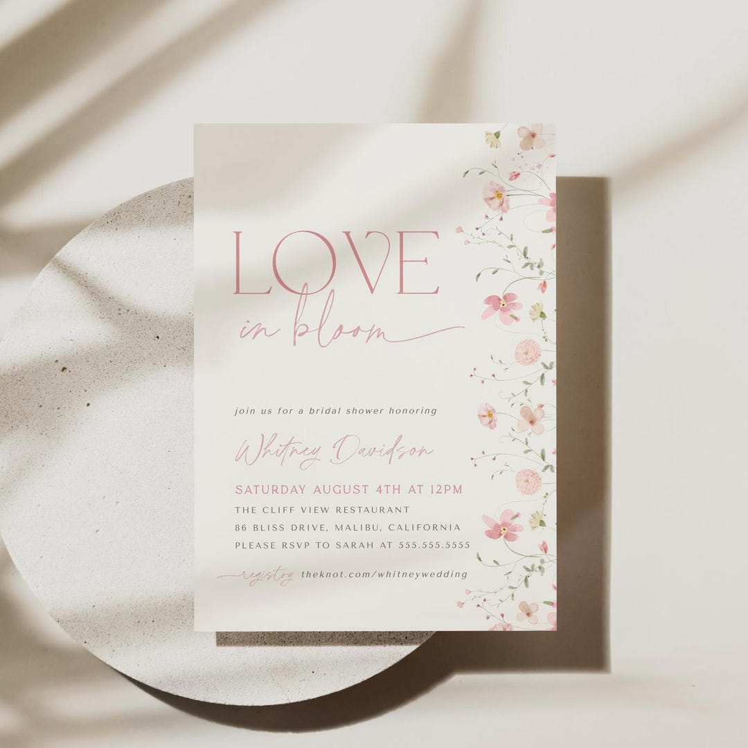 Love in Bloom Invitation Bridal Shower Invite Modern Floral Invite Minimalist Shower Invite ...