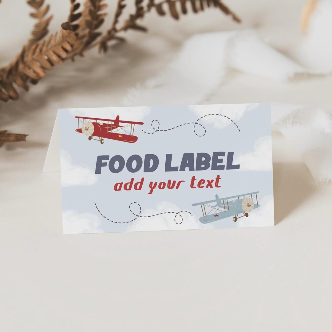 Airplane Food Label Card Template Airplane Birthday Tent Cards Aviation ...