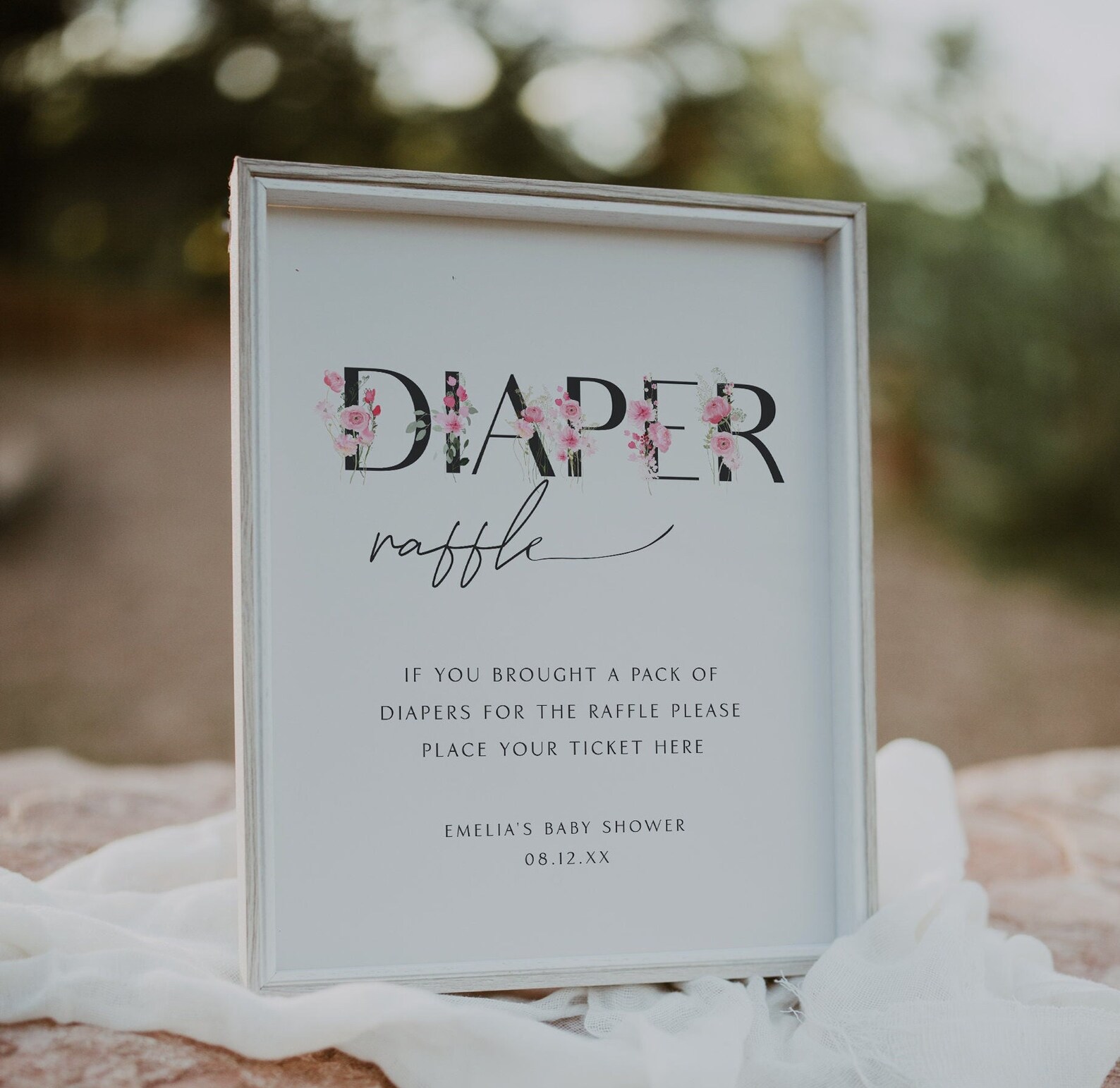 Diaper Raffle Sign, Raffle Table Sign, Baby in Bloom, Minimalist Baby ...