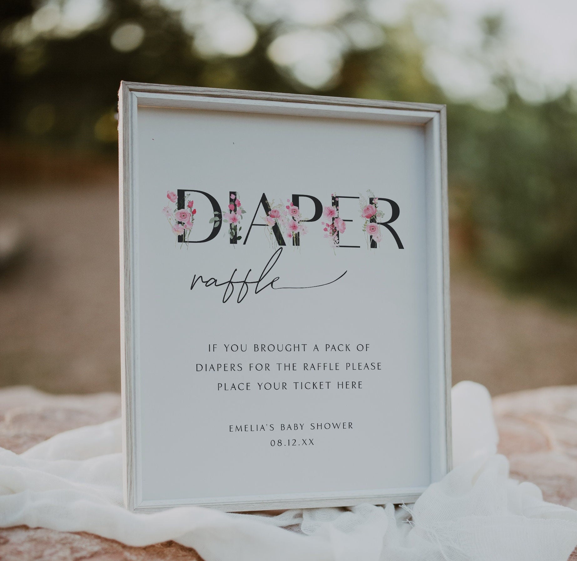 Diaper Raffle Sign, Raffle Table Sign, Baby in Bloom, Minimalist Baby ...