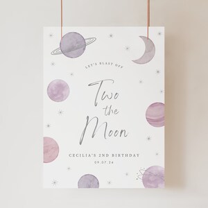 Two the Moon Banner Sign, Space Birthday Sign, Happy Birthday Sign ...