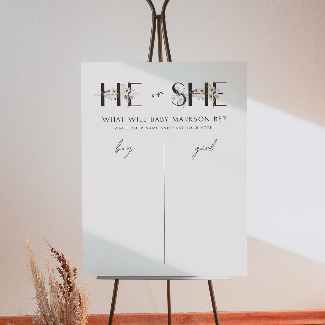 Gender Reveal Voting Sign, Guess the Gender Sign, He or She Sign, Baby ...