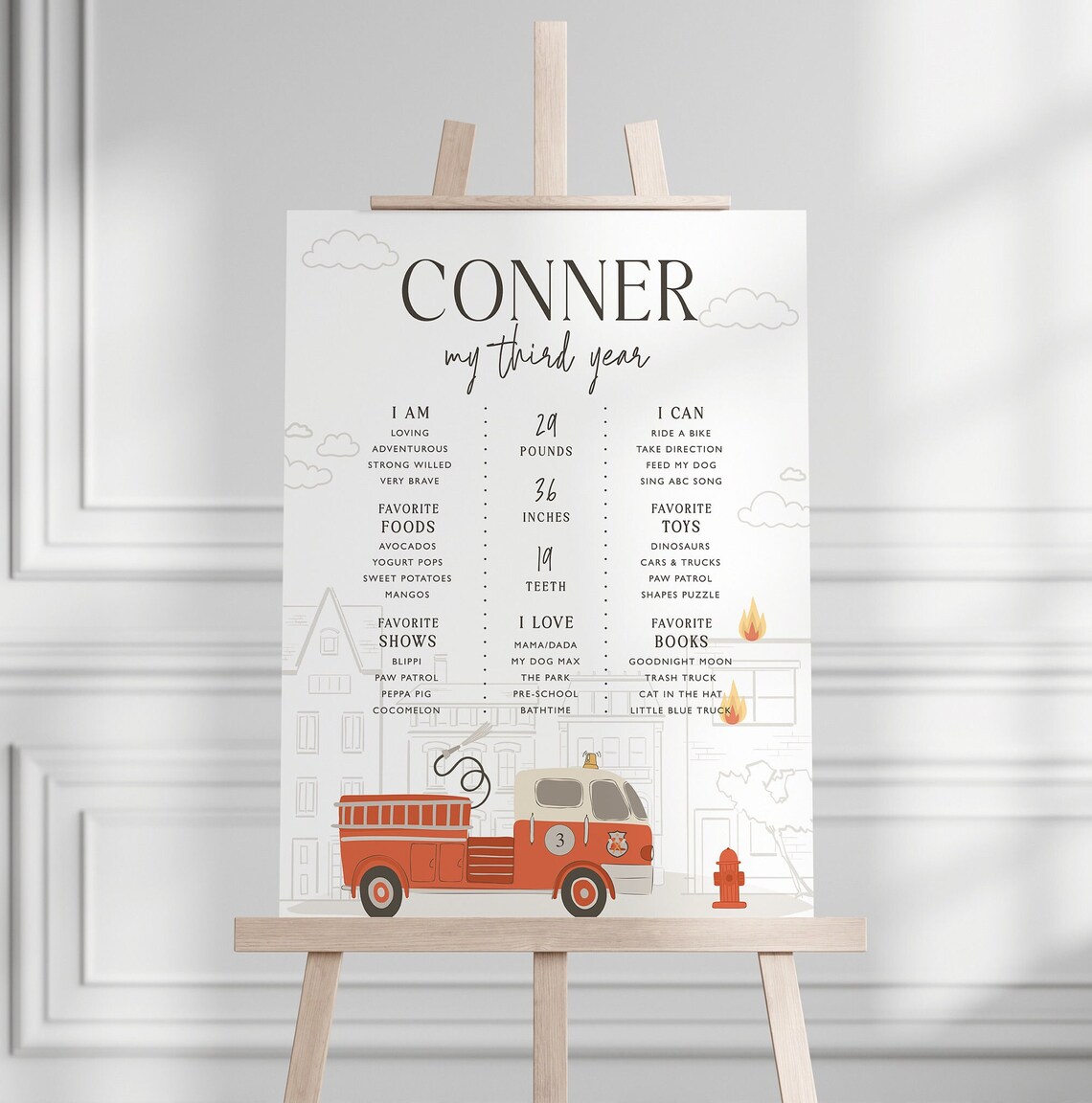 Firetruck Birthday Milestone Sign Fire Engine First Year Party Sign ...