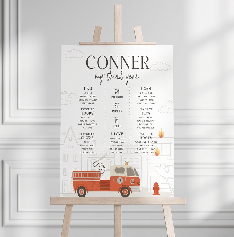 Firetruck Birthday Milestone Sign Fire Engine First Year Party Sign ...