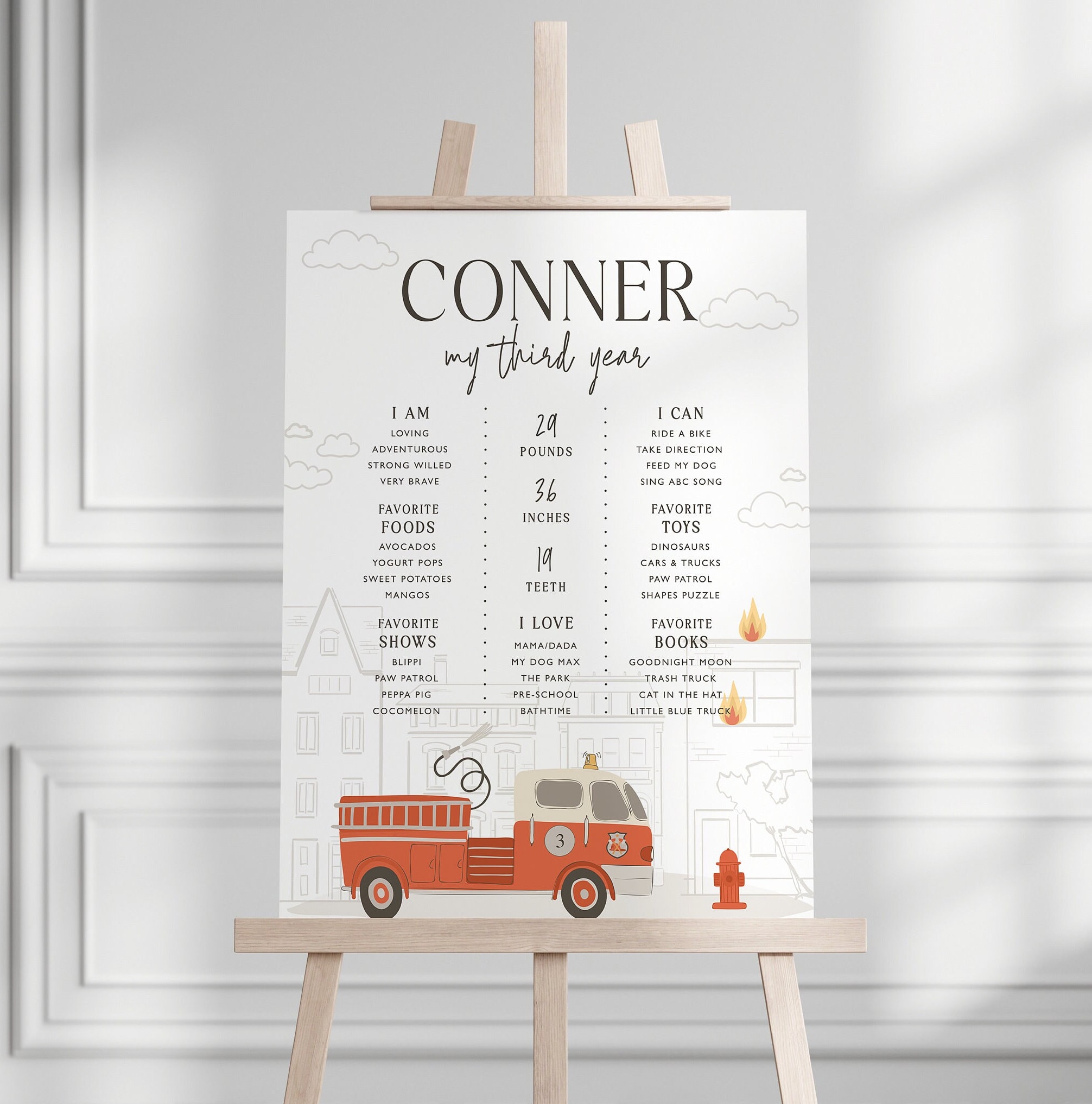 Firetruck Birthday Milestone Sign Fire Engine First Year Party Sign ...