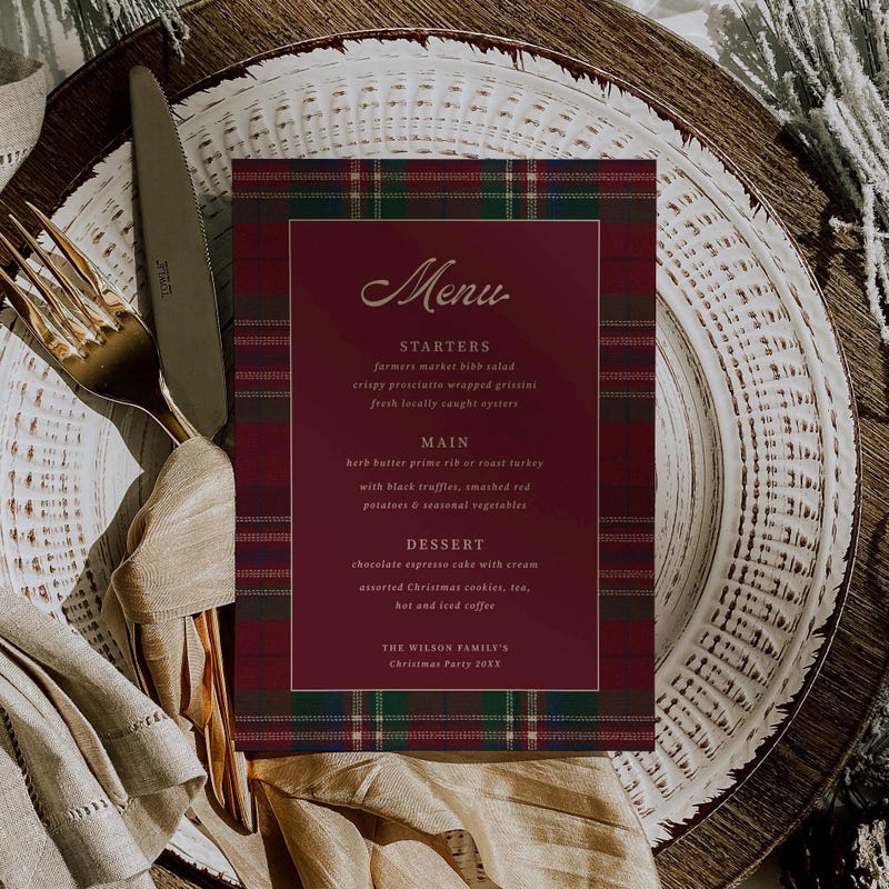 Burgundy Holiday Menu - Etsy