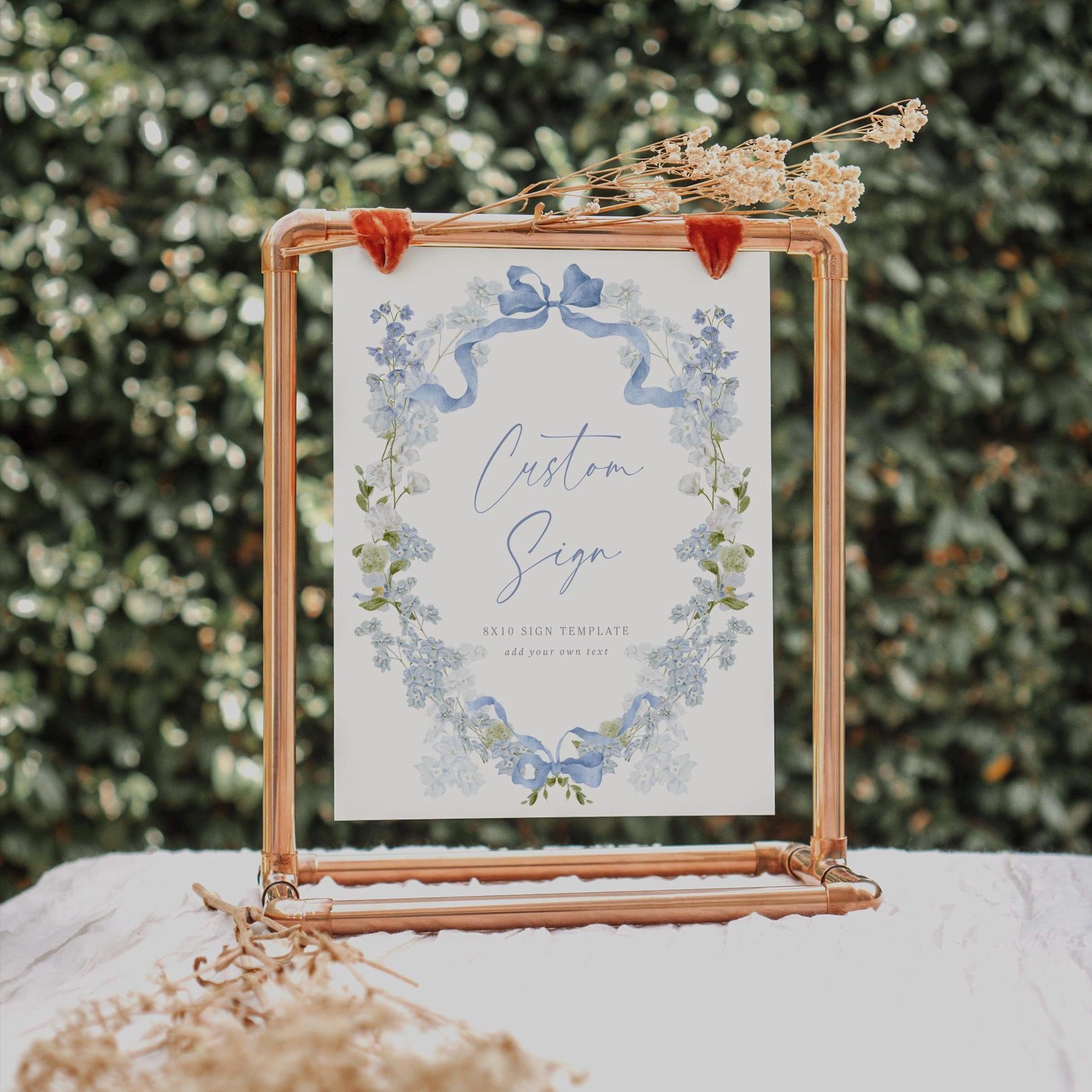 Editable Table Sign Blue Floral Custom Sign Gift Table Sign Printable ...