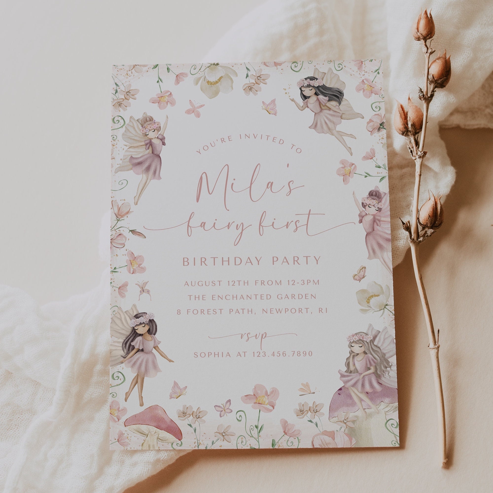 Fairy Birthday Invitation Fairy First Birthday Invitation Fairy ...