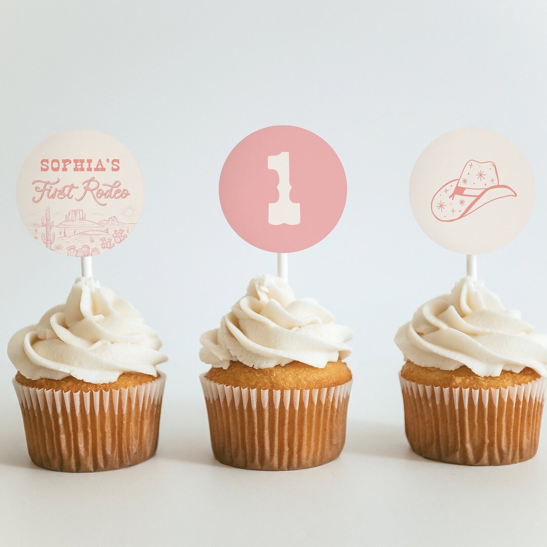 First Rodeo Cupcake Toppers Western Birthday Wild West 1st Rodeo Retro ...