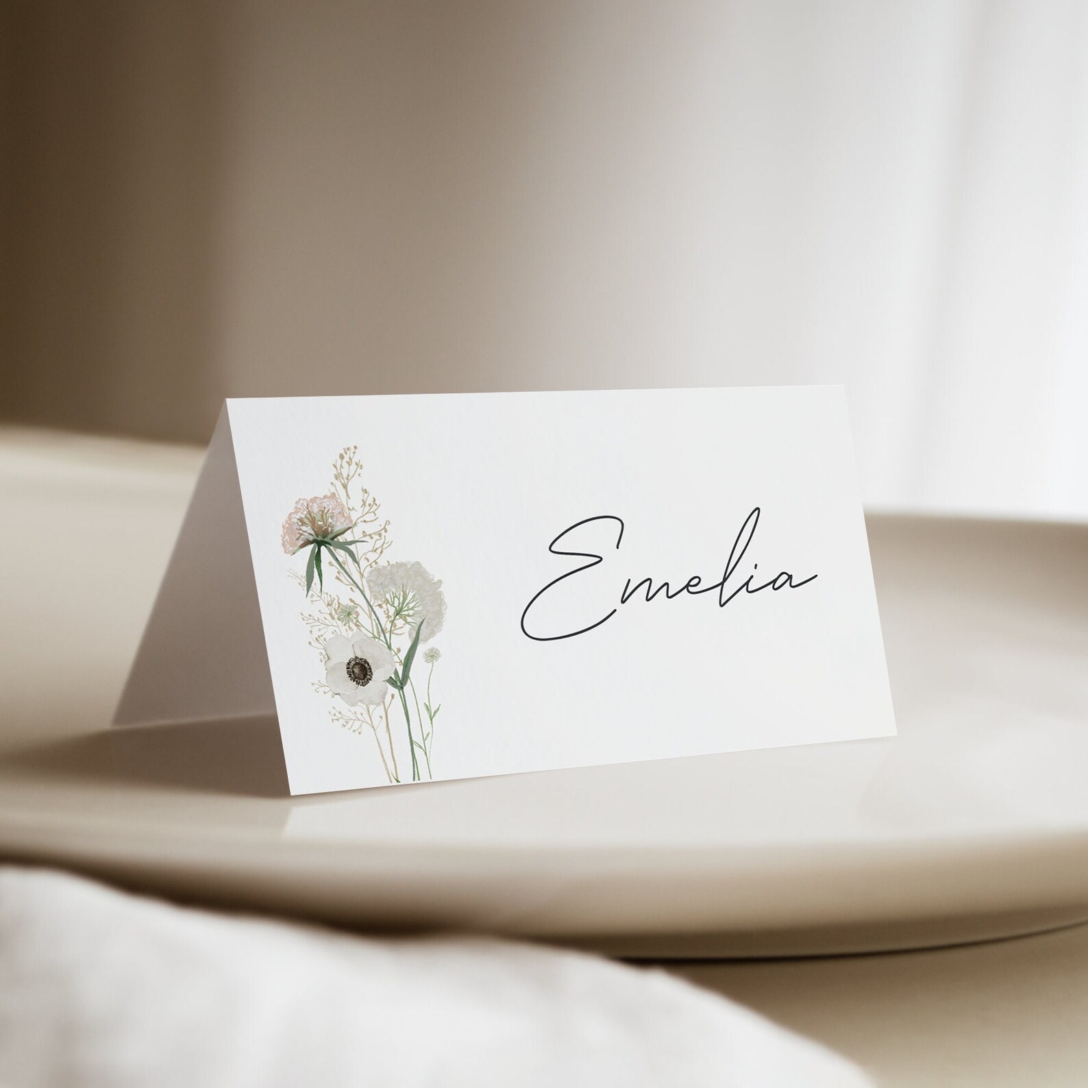 Floral Place Card Template Printable Name Card Neutral Bridal Shower ...