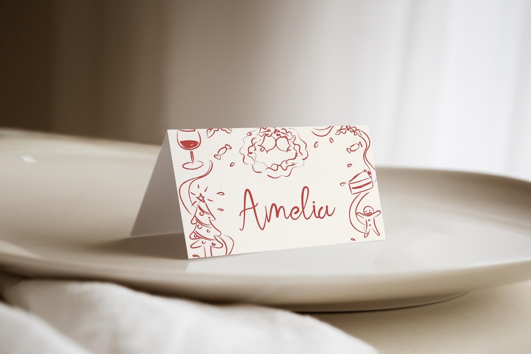 Christmas Place Card Whimsical Christmas Food Label Template Hand Drawn ...