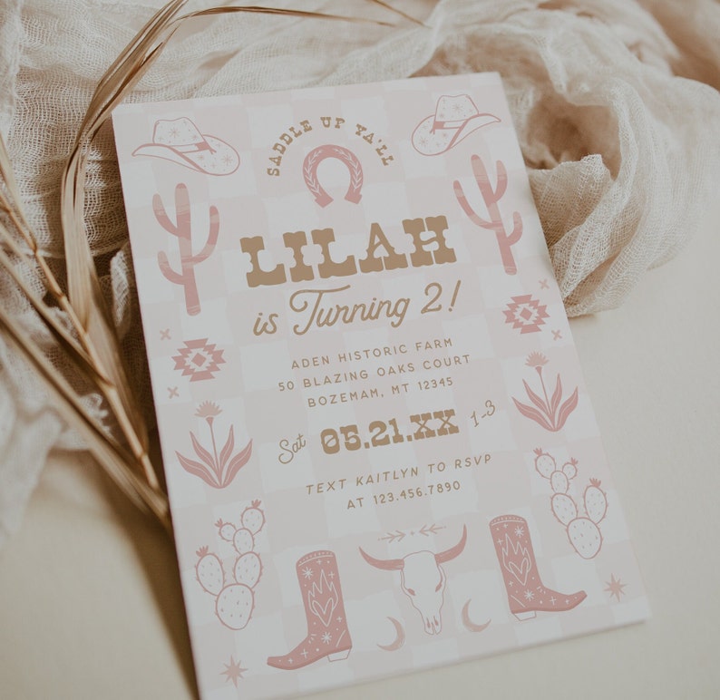 Western Invitation Cowgirl Birthday Invite 1st Rodeo Retro Wild West ...