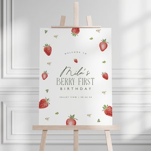 Berry First Birthday Month Photo Banner Sign, Strawberry Birthday ...