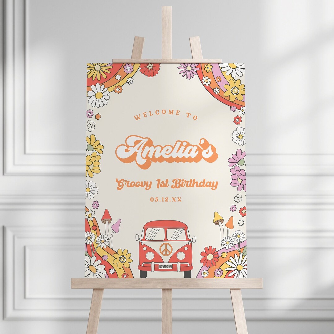 Groovy Welcome Sign One Groovy Babe Sign Retro Two Groovy Welcome Board ...