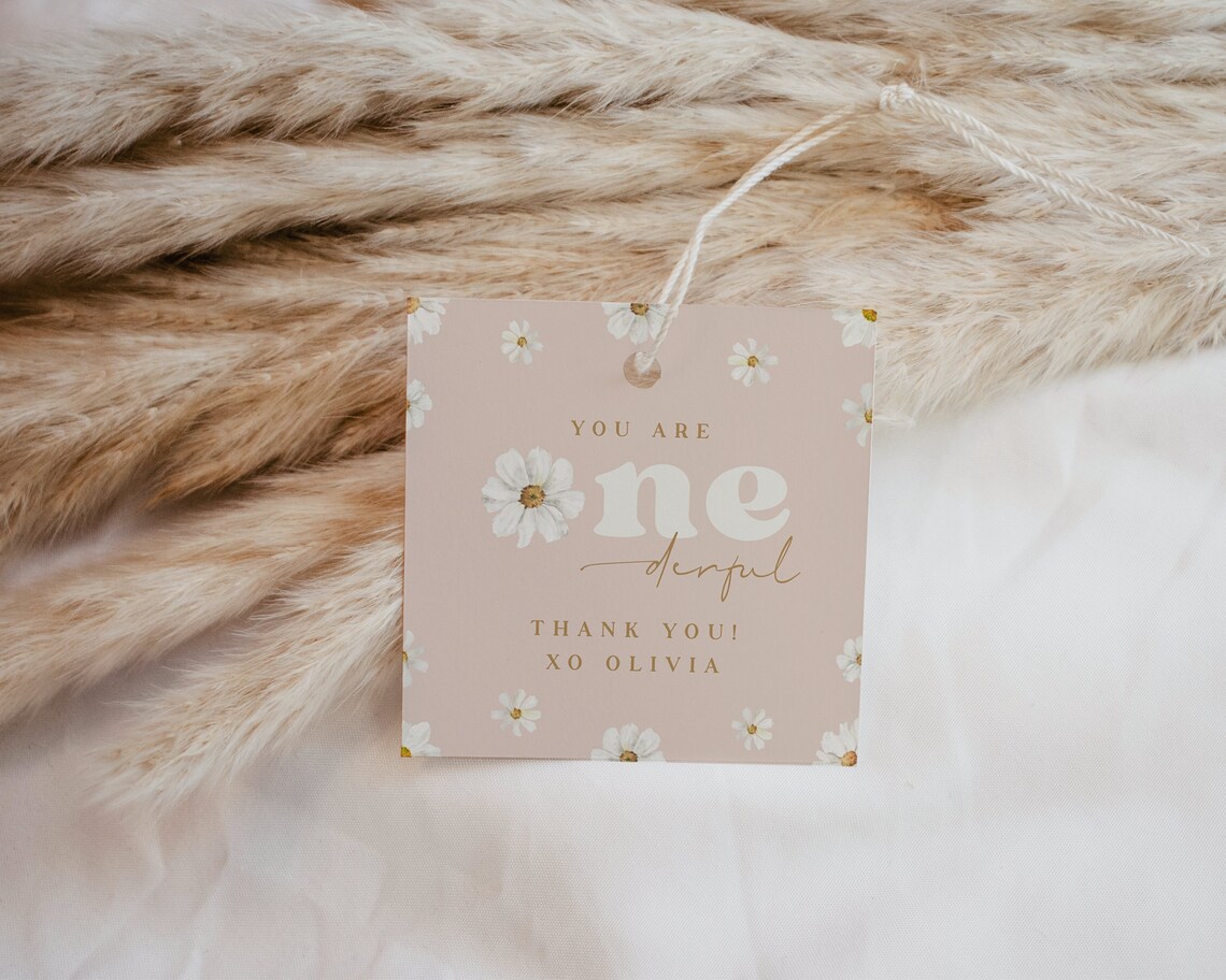 Daisy Favor Tag Label Retro Flower Party Favor First Birthday Onederful ...