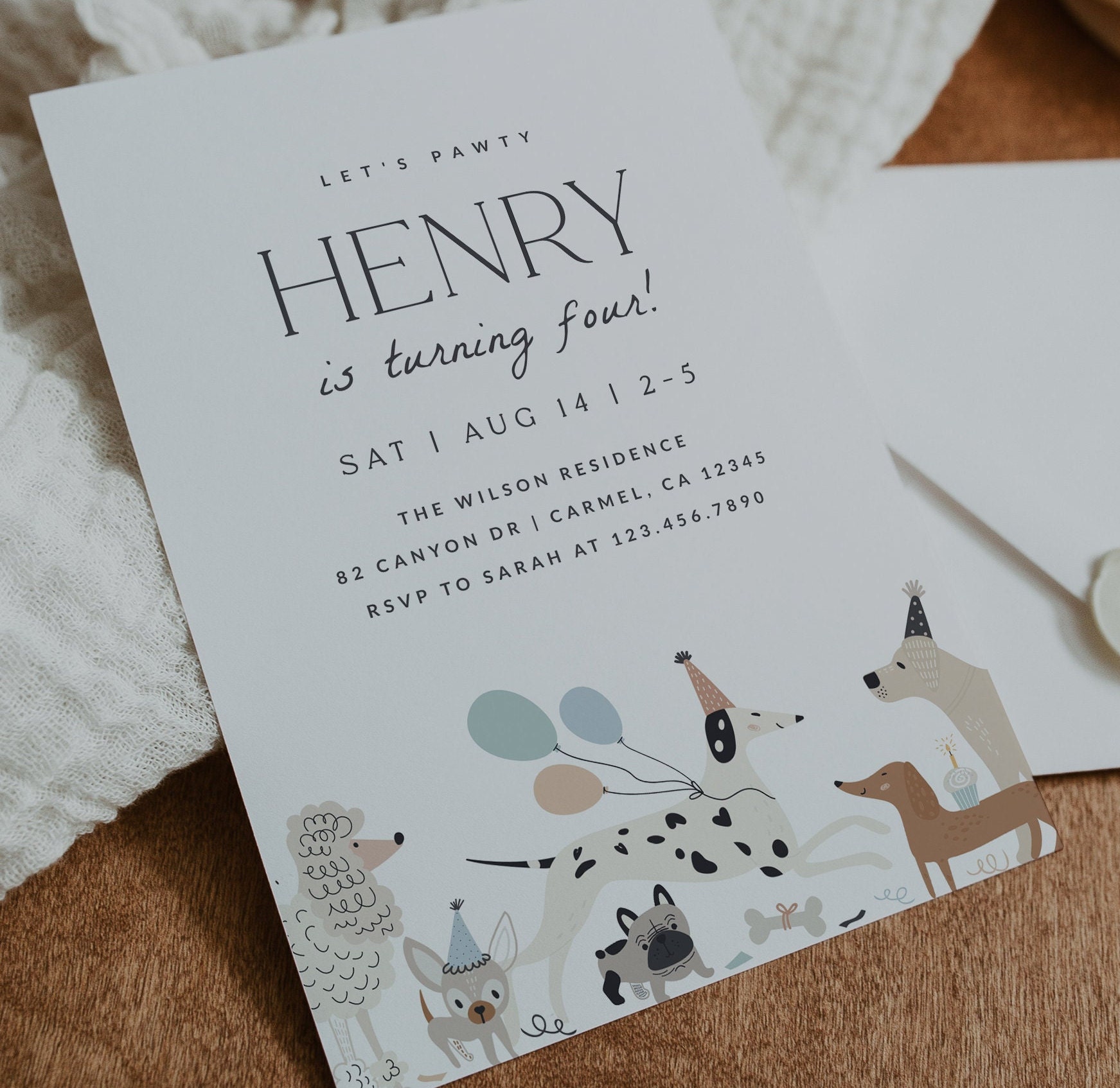 Puppy Birthday Invitation Dog Party Invite Modern Dog Invitation Dog ...