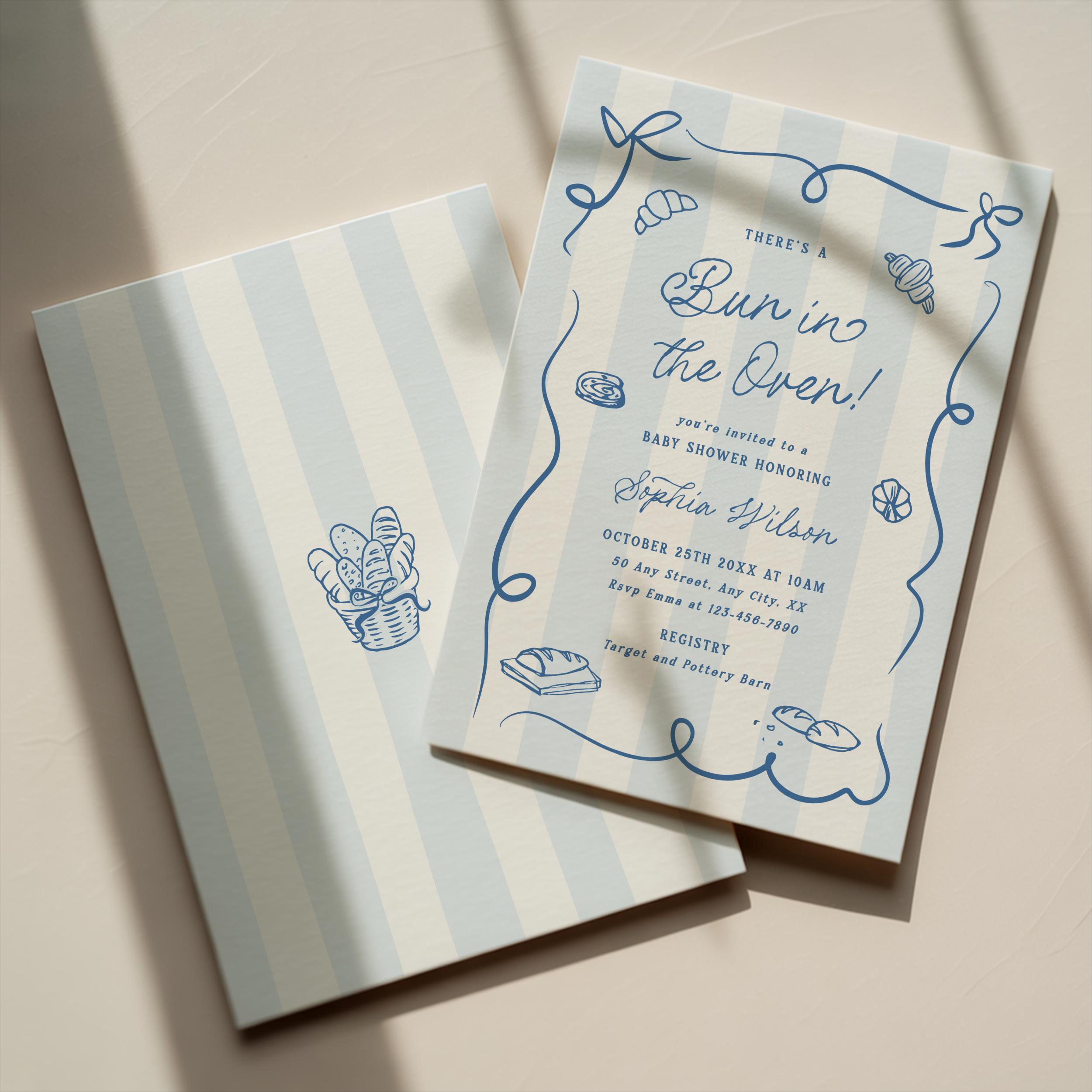 Bun in the Oven Baby Shower Invitation Template Editable Bakery Baby ...