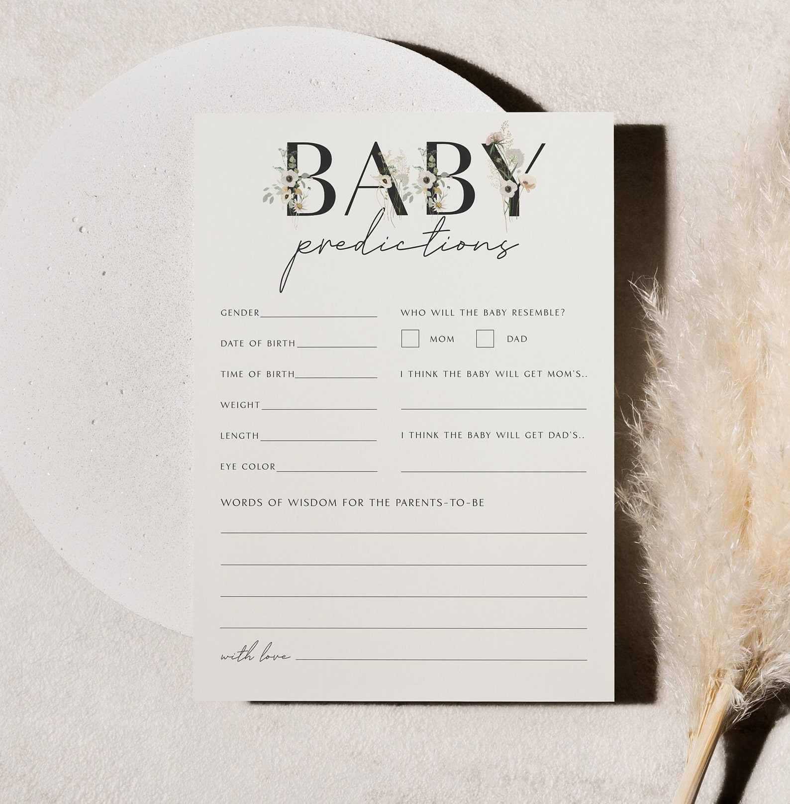 Baby Shower Games, Baby Predictions Card, Baby in Bloom Shower, Baby ...