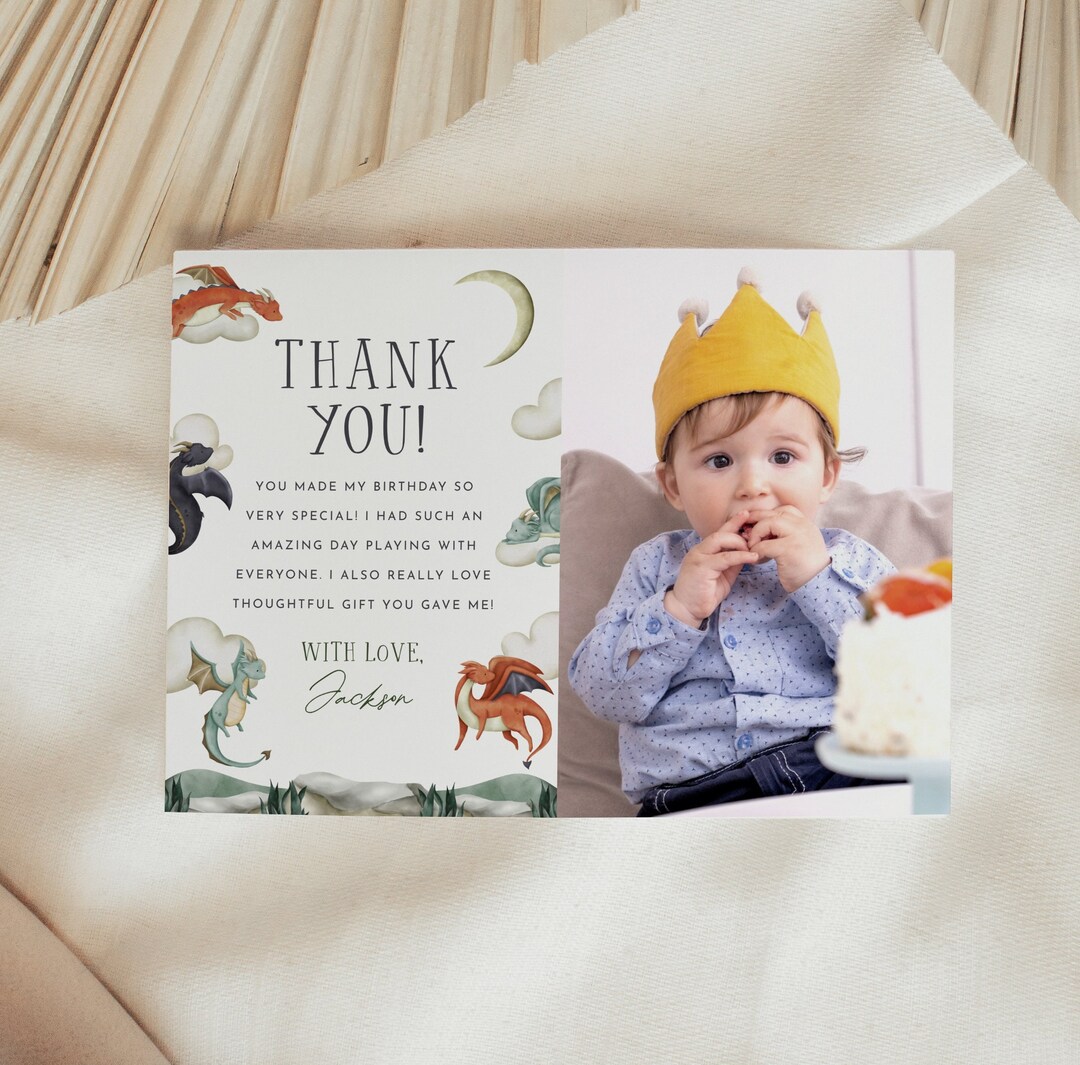 Dragon Thank You Card Magical Castle Birthday Party Modern Dragons ...