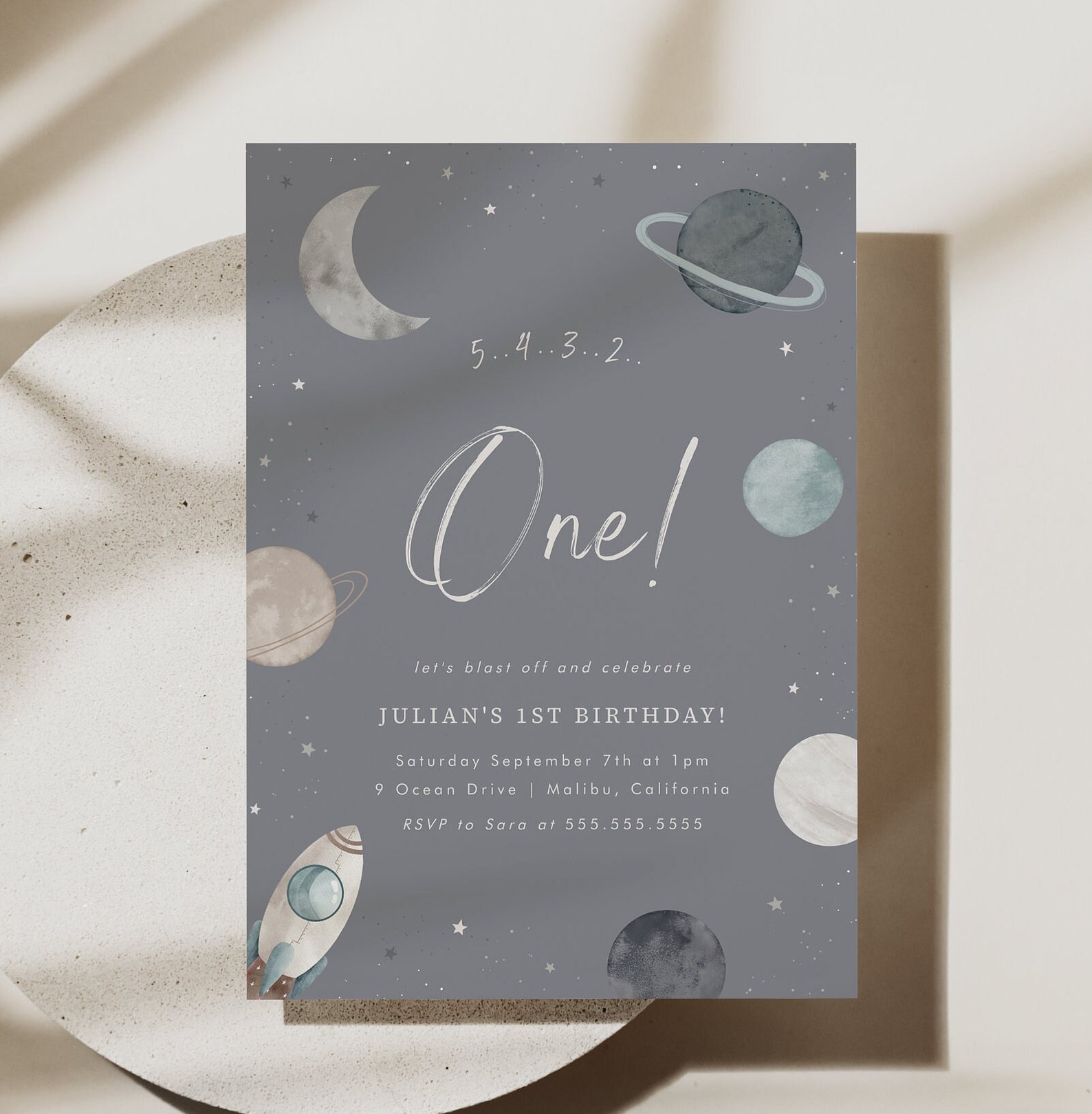 Space 1st Birthday Invitation Galaxy Blast off Astronaut Rocket ...